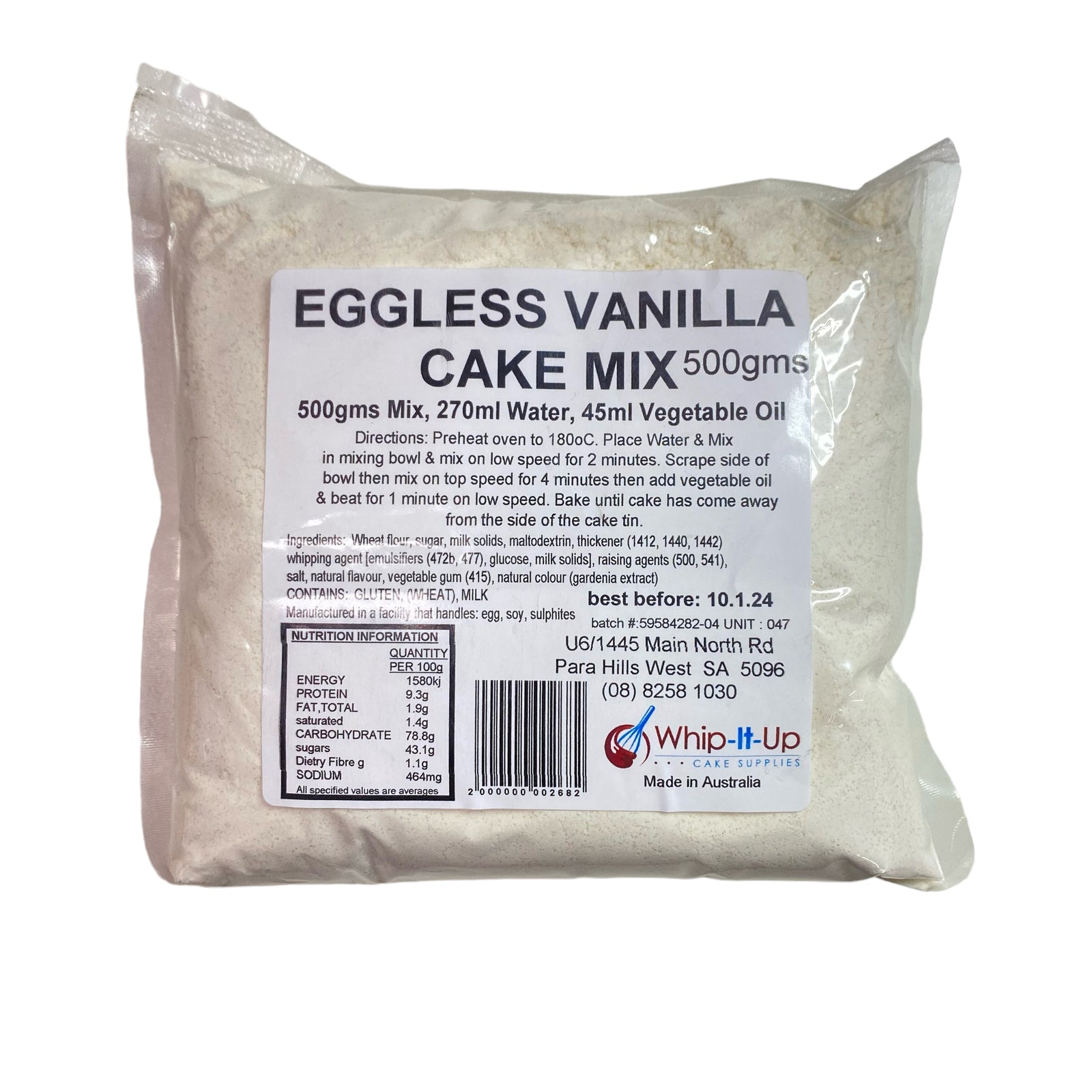 EGGLESS VANILLA CAKE MIX 500g | Whip It Up Cake Supplies
